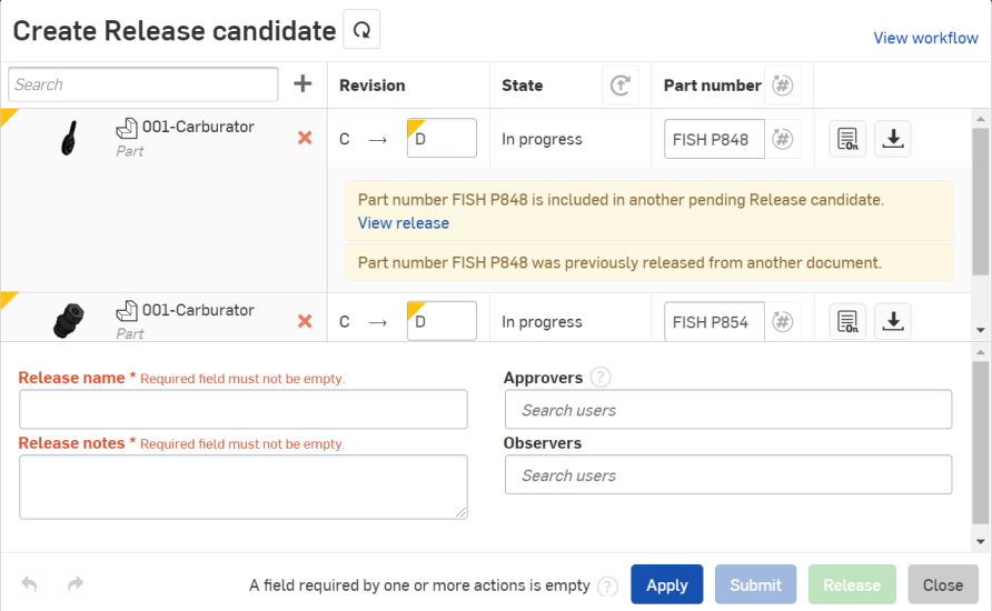 Selecting Parts for a Release Candidate